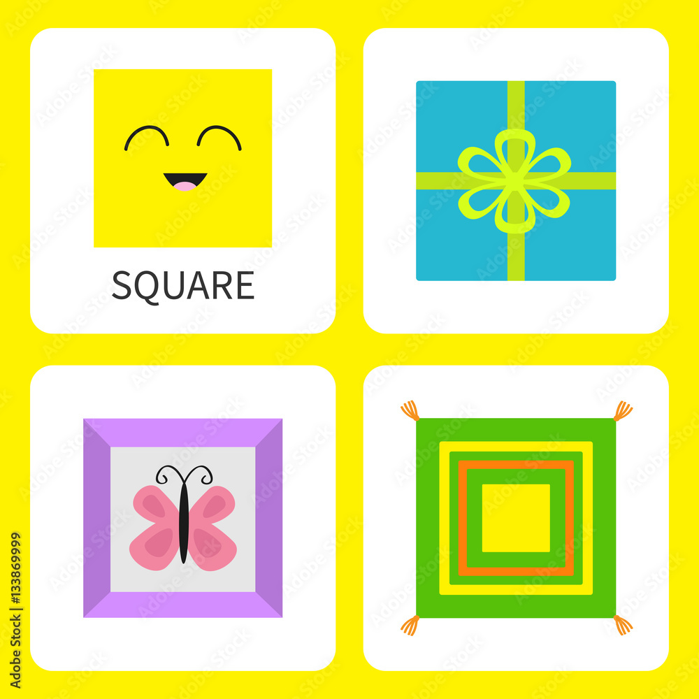 Learning square form shape. Smiling face. Cute cartoon character Frame ...