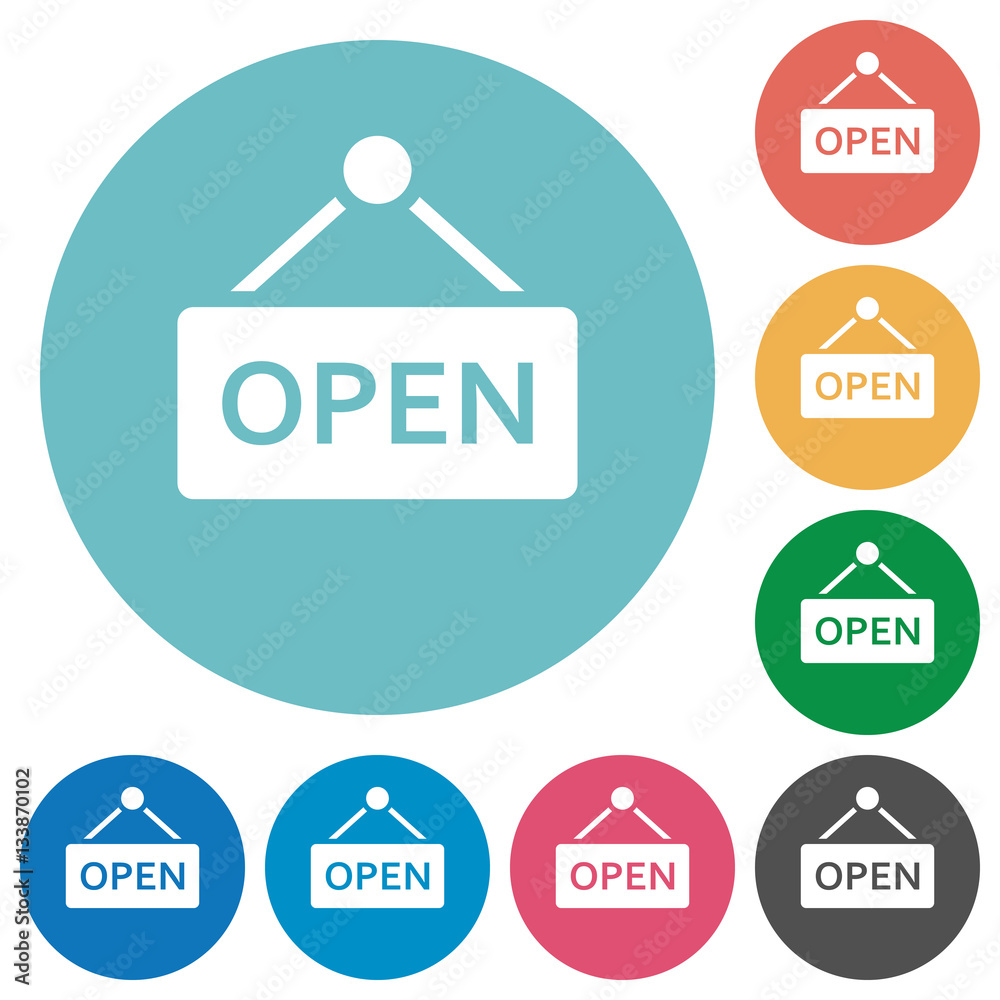 Open sign flat round icons Stock Vector | Adobe Stock
