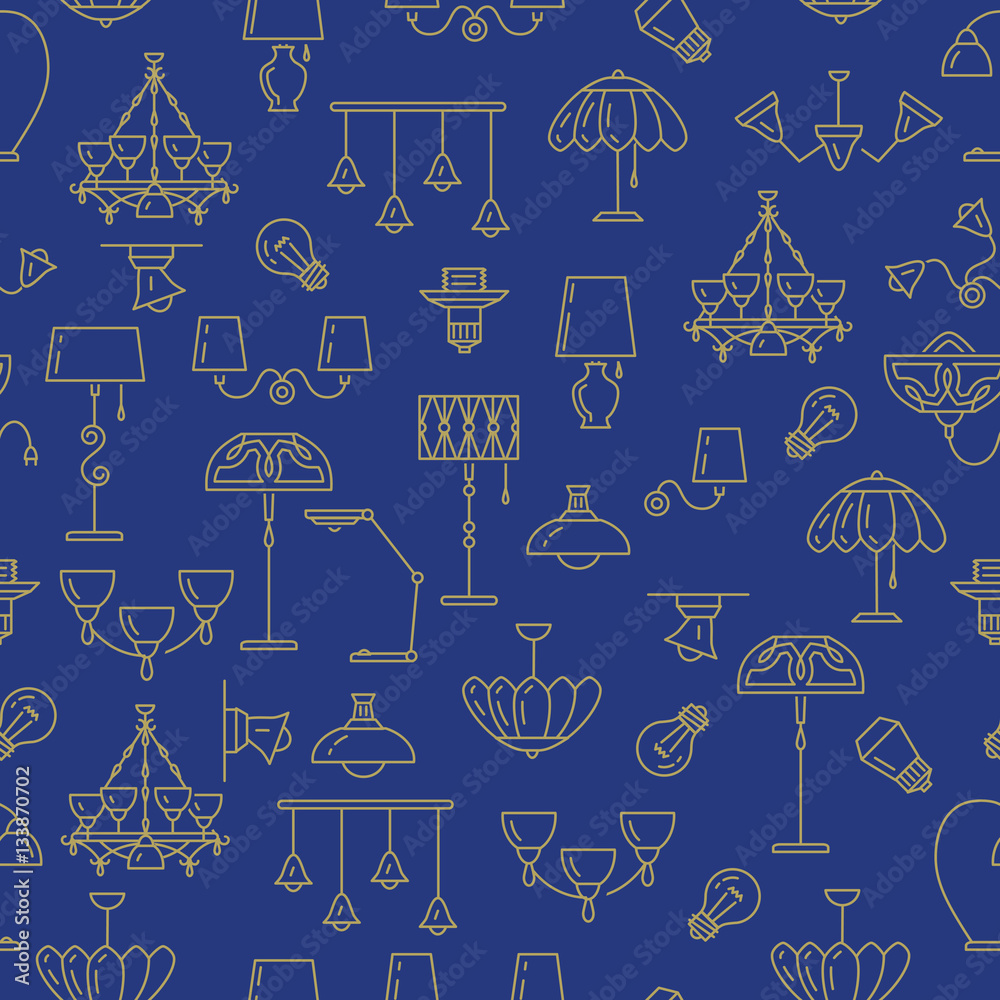 Lamp icon, lighting seamless pattern. Brand identity graphics, business ...