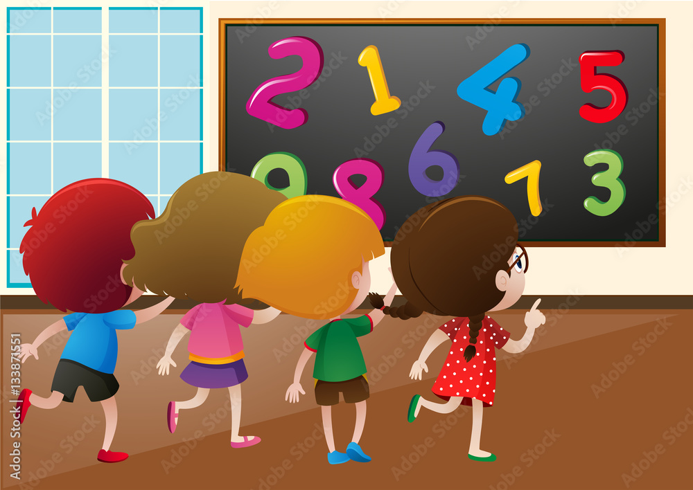 Students counting numbers on the board in class Stock Vector | Adobe Stock