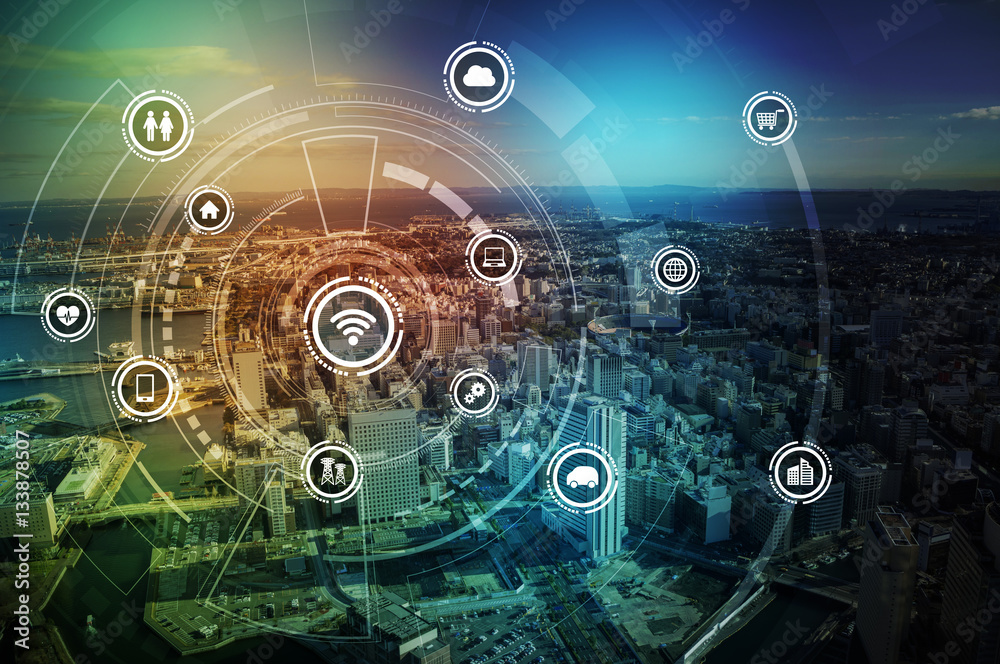 smart city and wireless communication network, IoT(Internet of Things ...