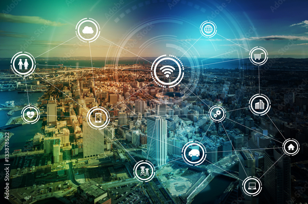 smart city and wireless communication network, IoT(Internet of Things ...