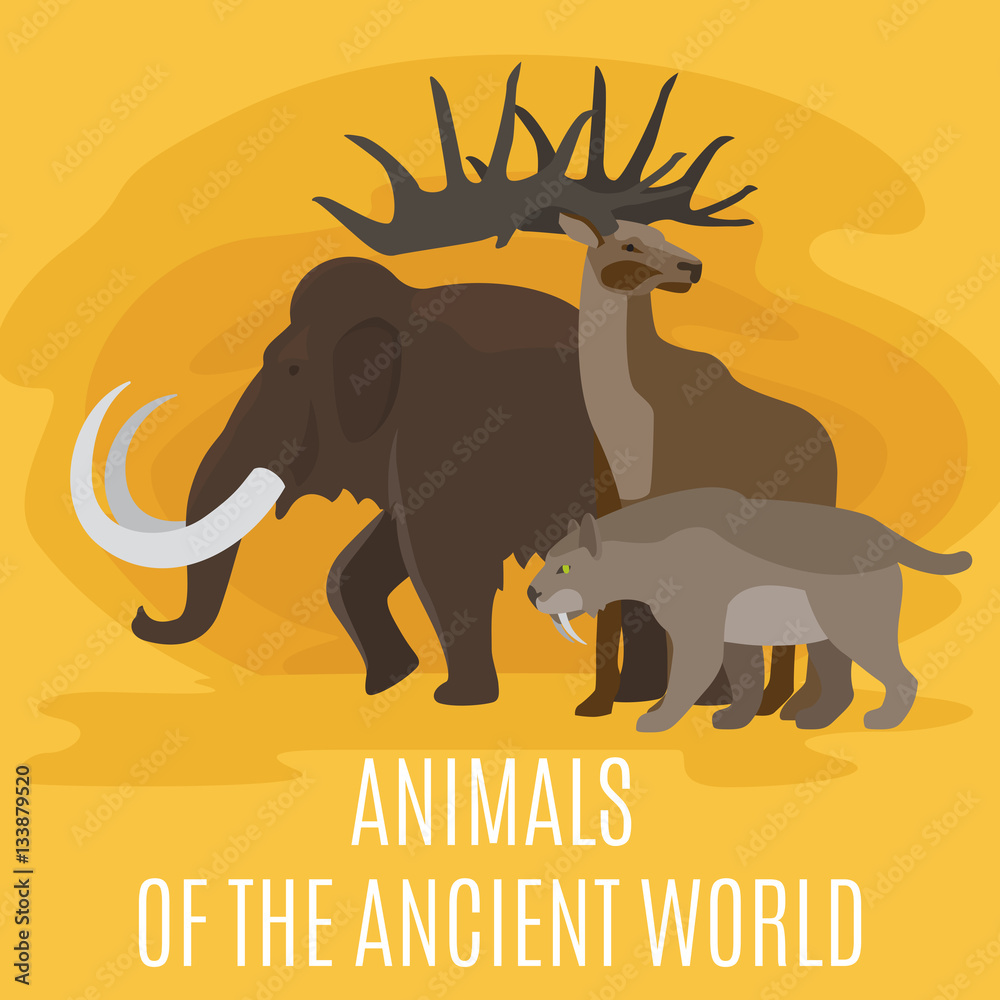 Ancient prehistoric stone age animals concept. Animals vector ...