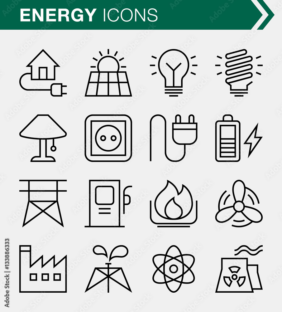 Set of pixel perfect energy and power icons for mobile apps and web ...