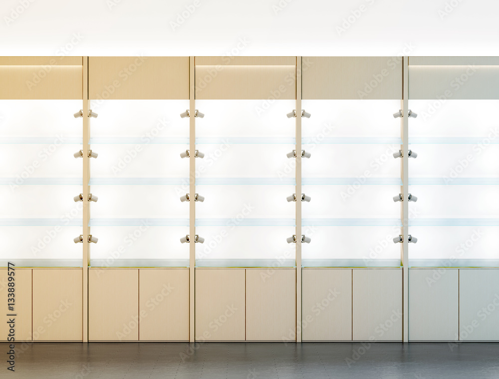 Blank wooden showcase design mockup, 3d rendering. Clear white wood ...