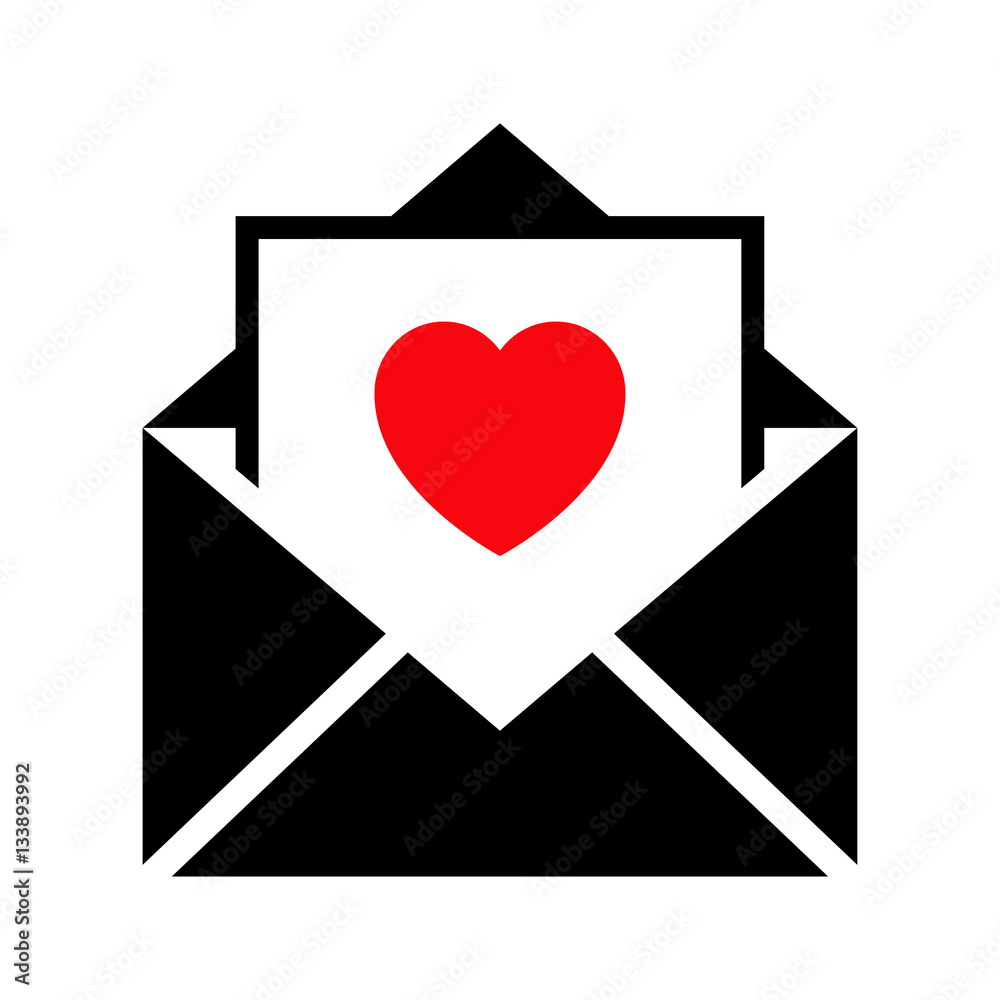 Icono plano mensaje con corazon en fondo blanco Stock Vector | Adobe Stock
