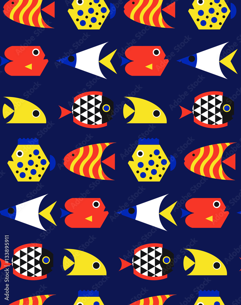 Decorative seamless marine colorful fish seamless pattern. Underwater ...