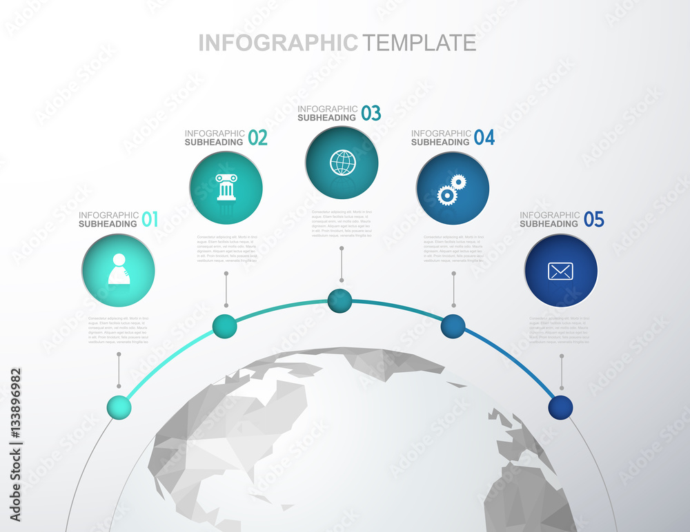 Infographic template with five circles, icons line up and polygo Stock ...