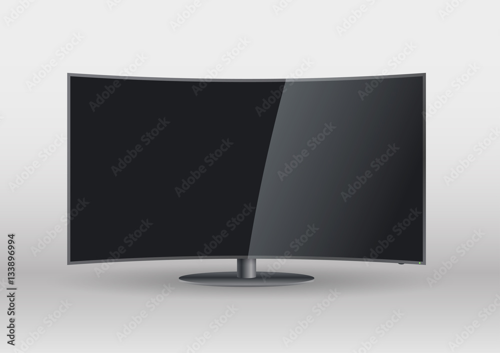 Curved black blank screen smart TV or pc monitor . Background in vector ...
