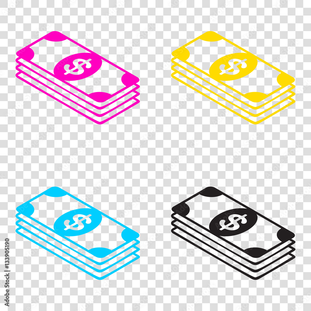 Bank Note dollar sign. CMYK icons on transparent background. Cya Stock ...