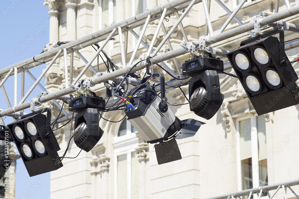 professional lighting equipment for concert stage , installatio Stock ...