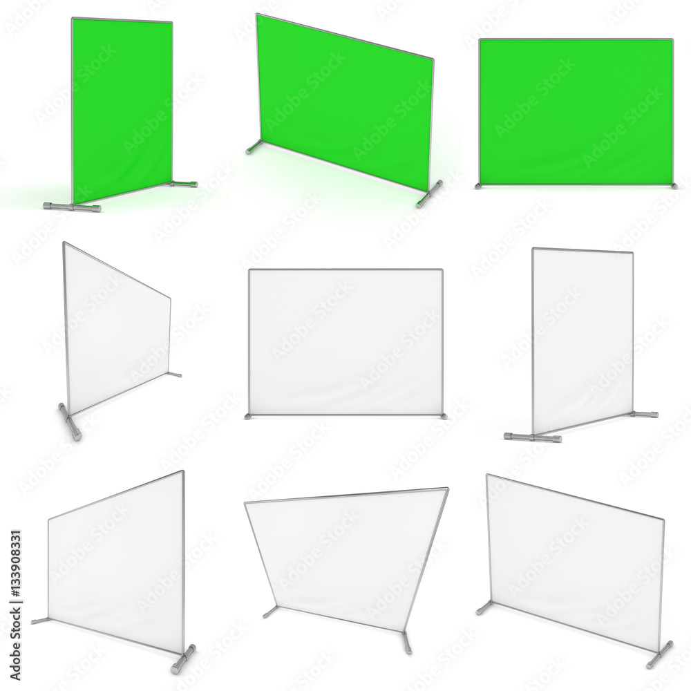 Billet press wall with green screen chroma key banner set. Mobile trade ...
