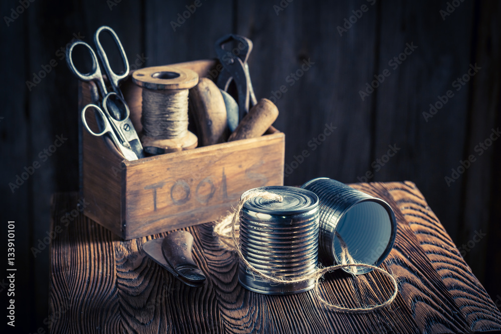 Retro analog telephone as first communication device Stock-Foto | Adobe ...