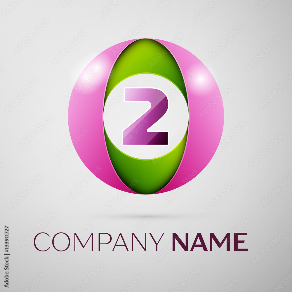 Number two vector logo symbol in the colorful circle on grey background ...