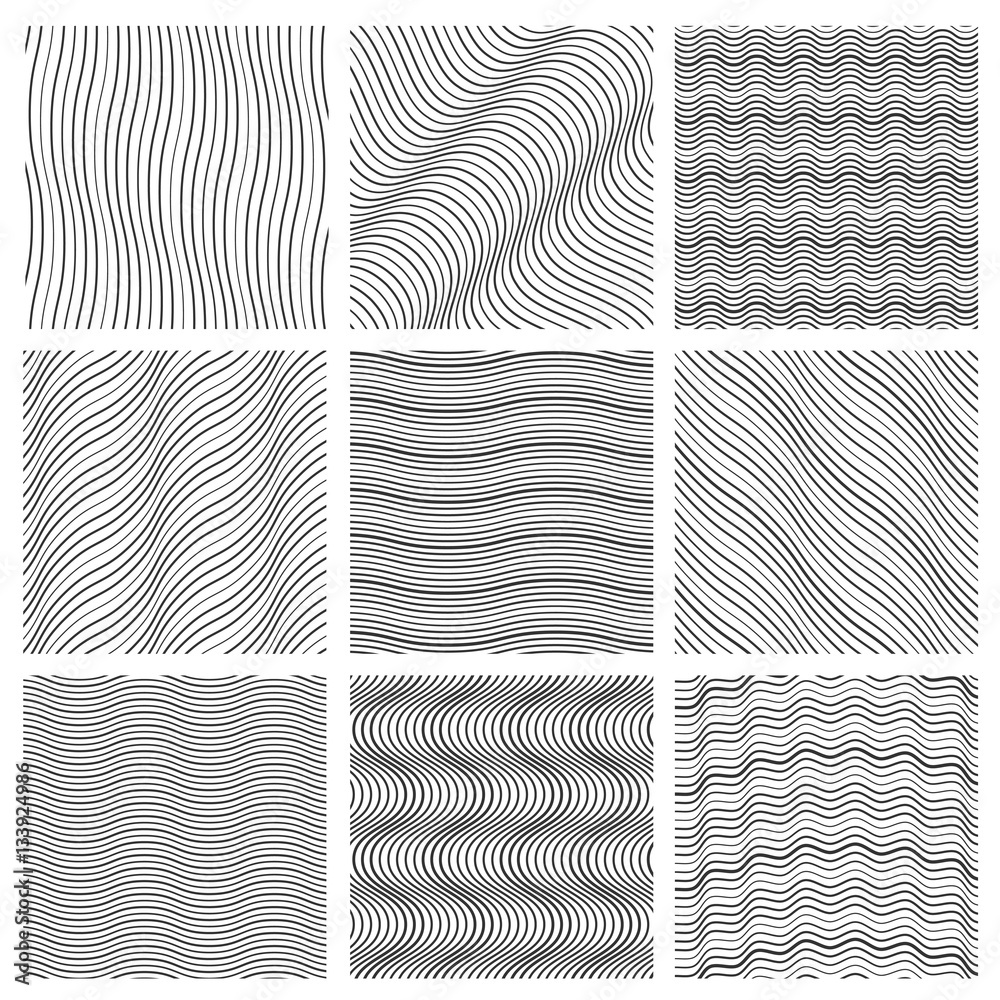 Geometric wavy pattern set. Curved lines streep vector simple wave ...