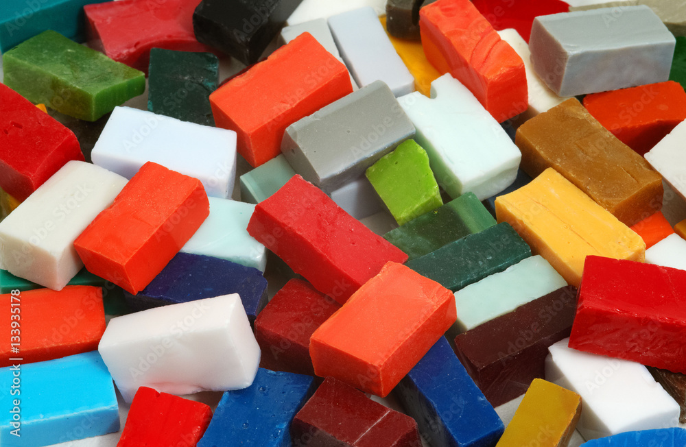 Pile of smalt tiles of different colors on white background Stock Photo ...