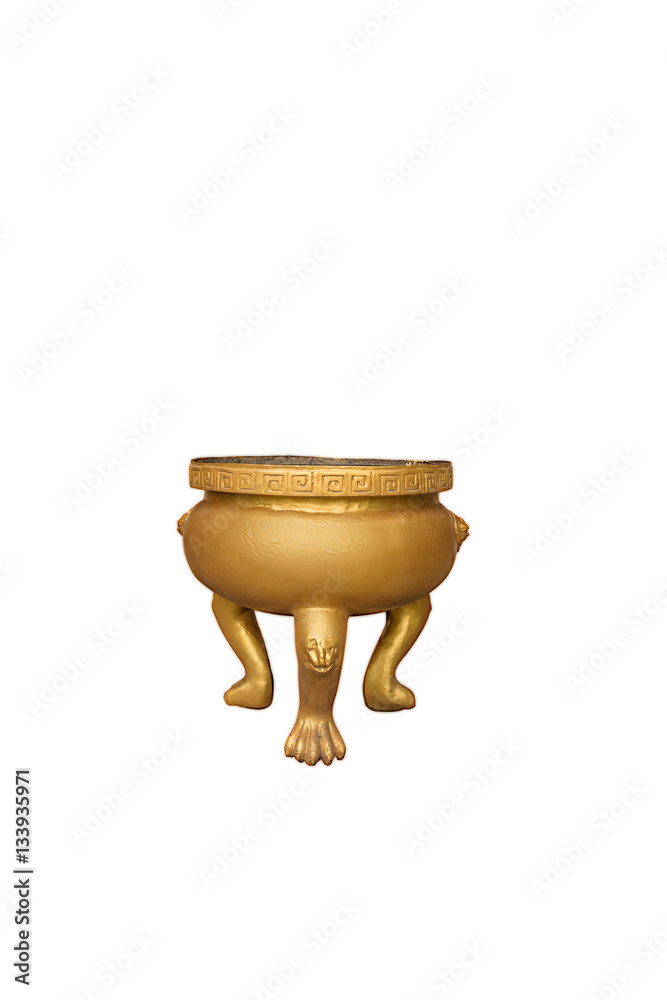 vintage golden joss stick pot,incenses burner isolated on white ...