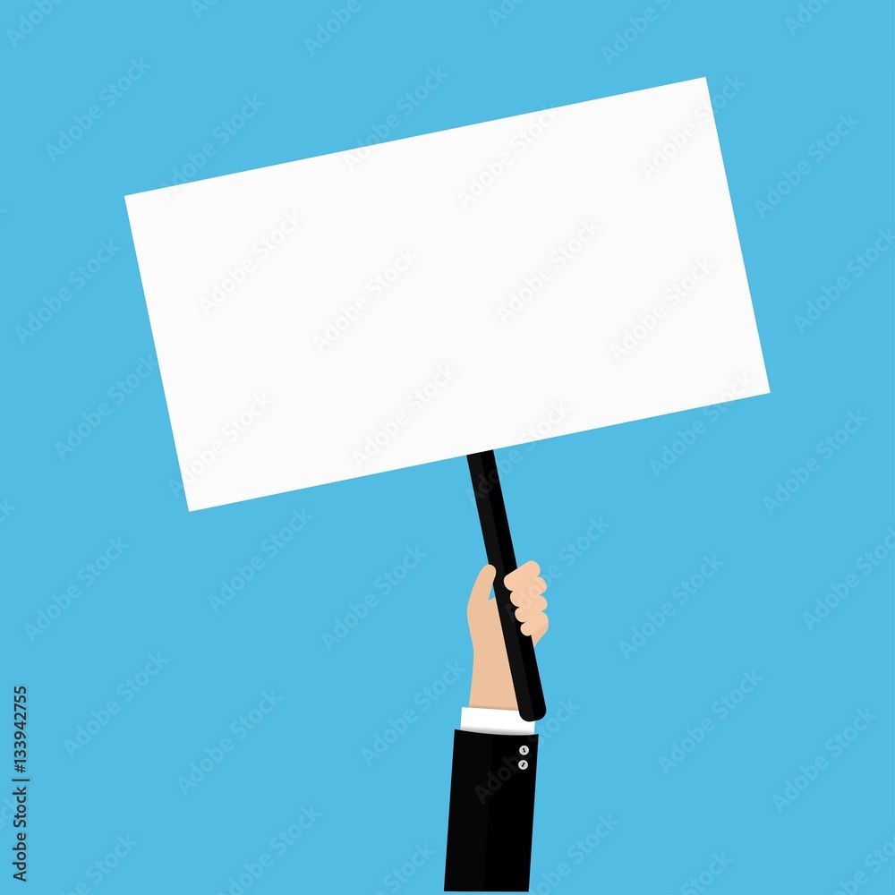 Hand holding placard with empty space for text, business man hand ...