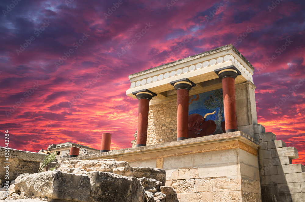 Knossos palace, Crete island, Greece. Detail of ancient ruins of famous ...
