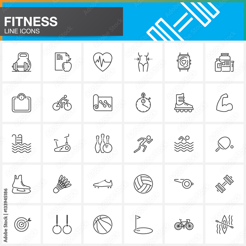 Fitness line icons set, outline vector symbol collection, linear ...