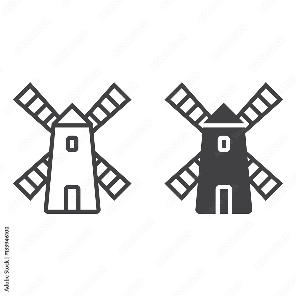Windmill line icon, outline and filled vector sign, linear and full ...