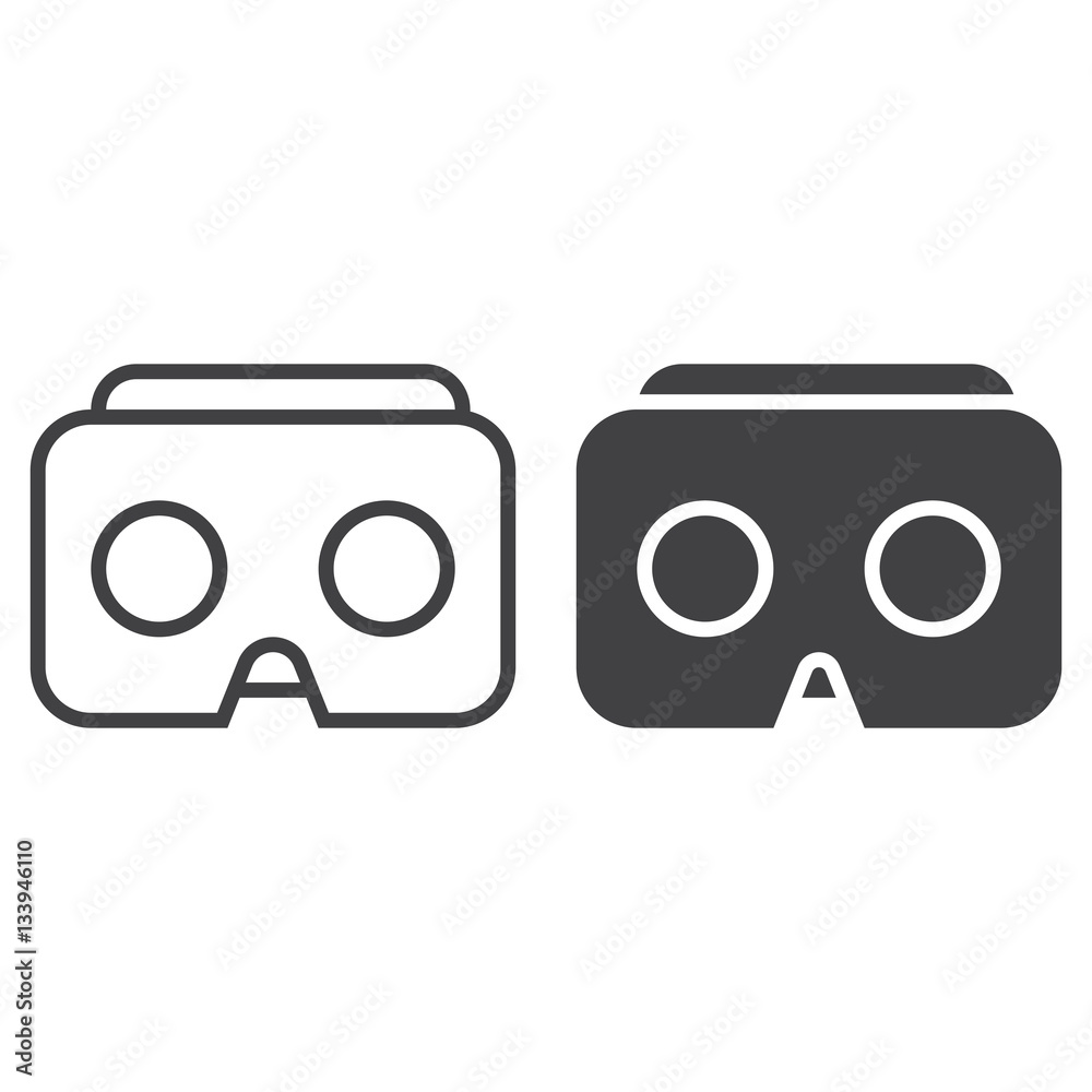 virtual reality, vr cardboard line icon, outline and filled vector sign ...