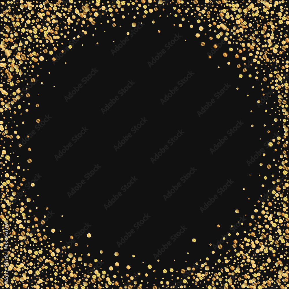 Gold confetti. Corner frame on black background. Vector illustration ...