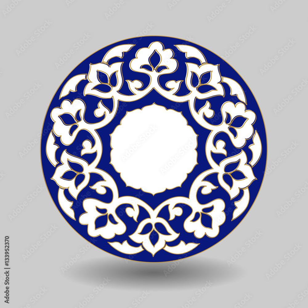 Blue and White porcelain. Uzbek traditional pattern. Islamic decoration ...