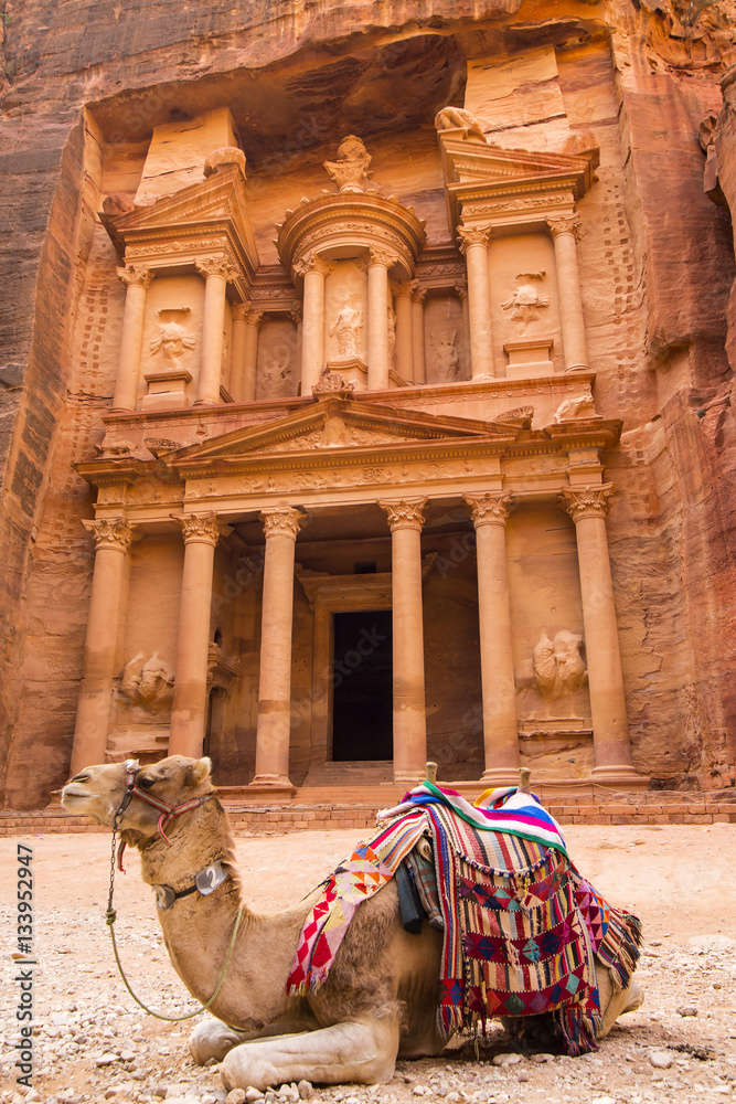 Ancient abandoned rock city of Petra in Jordan tourist attraction Stock ...