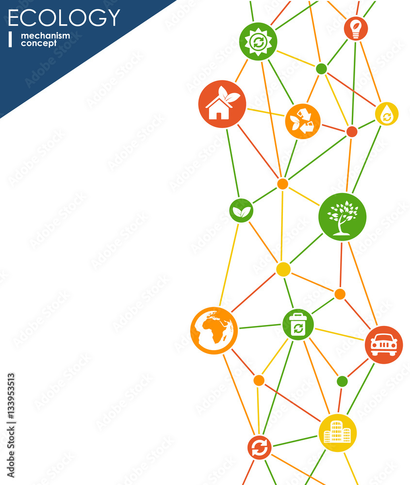 Ecology mechanism concept. Abstract background with connected gears and ...