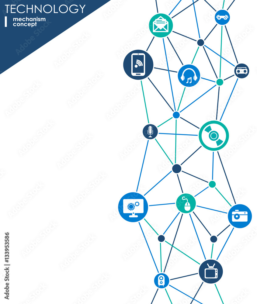 Technology mechanism concept. Abstract background with integrated gears ...