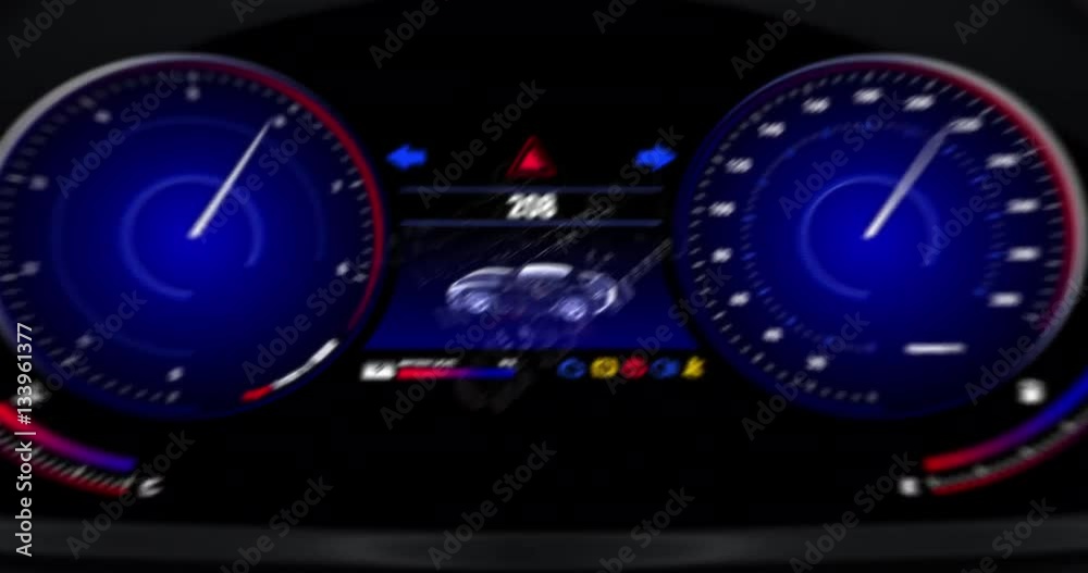 Luxury concept sports car animation with futuristic dashboard display ...