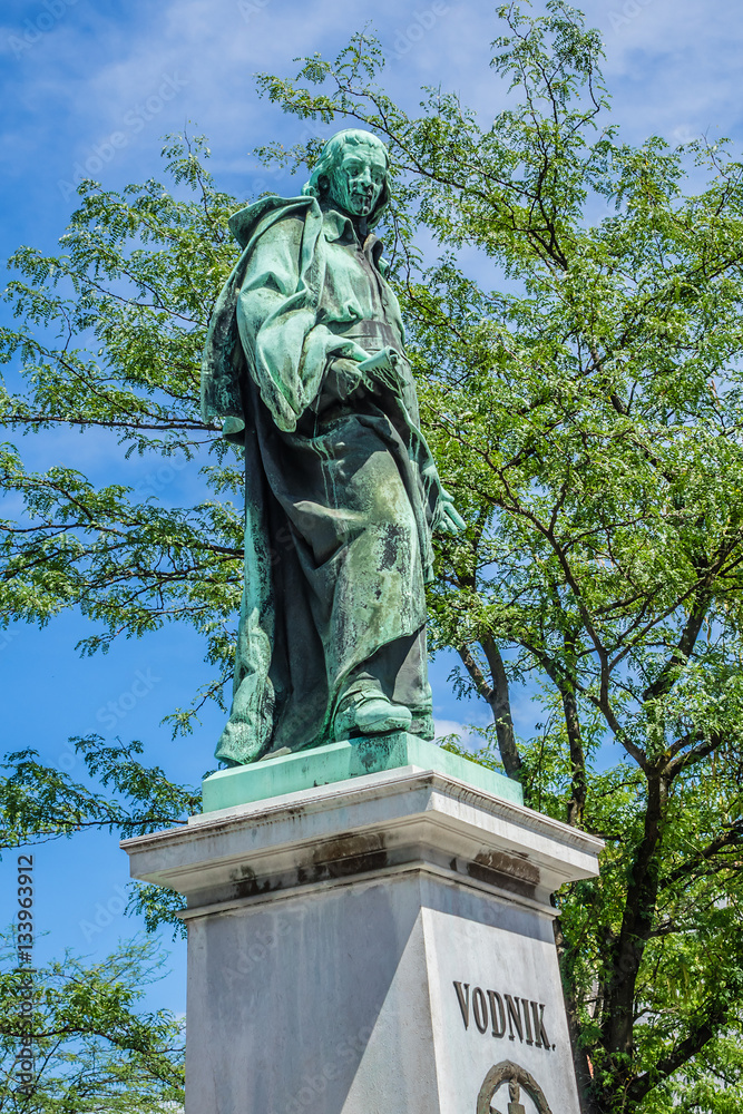 Statue of Valentin Vodnik. Vodnik Square in Ljubljana, Slovenia. Stock ...