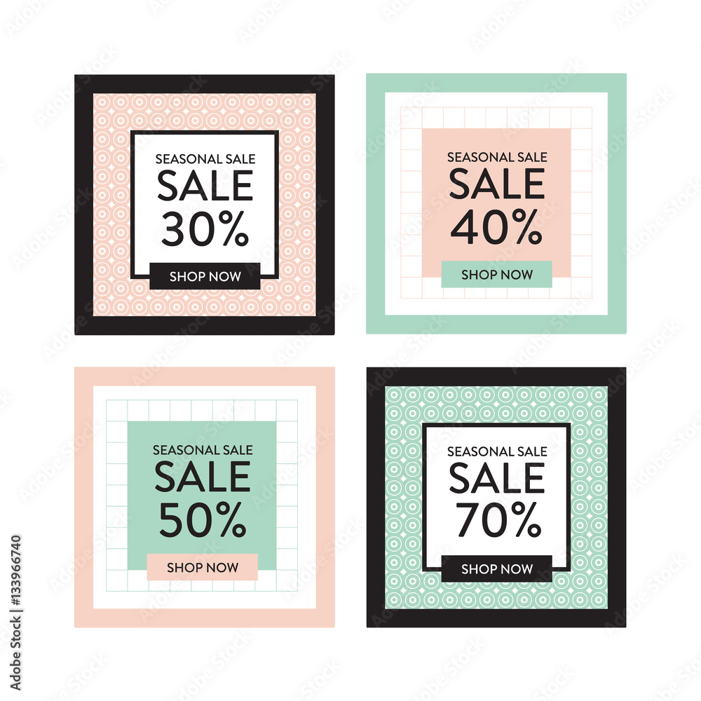 Set of summer spring mid season sale. Vector illustrations of square ...