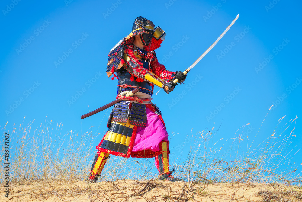 Men in samurai armour with sword. Original Character Stock Photo ...