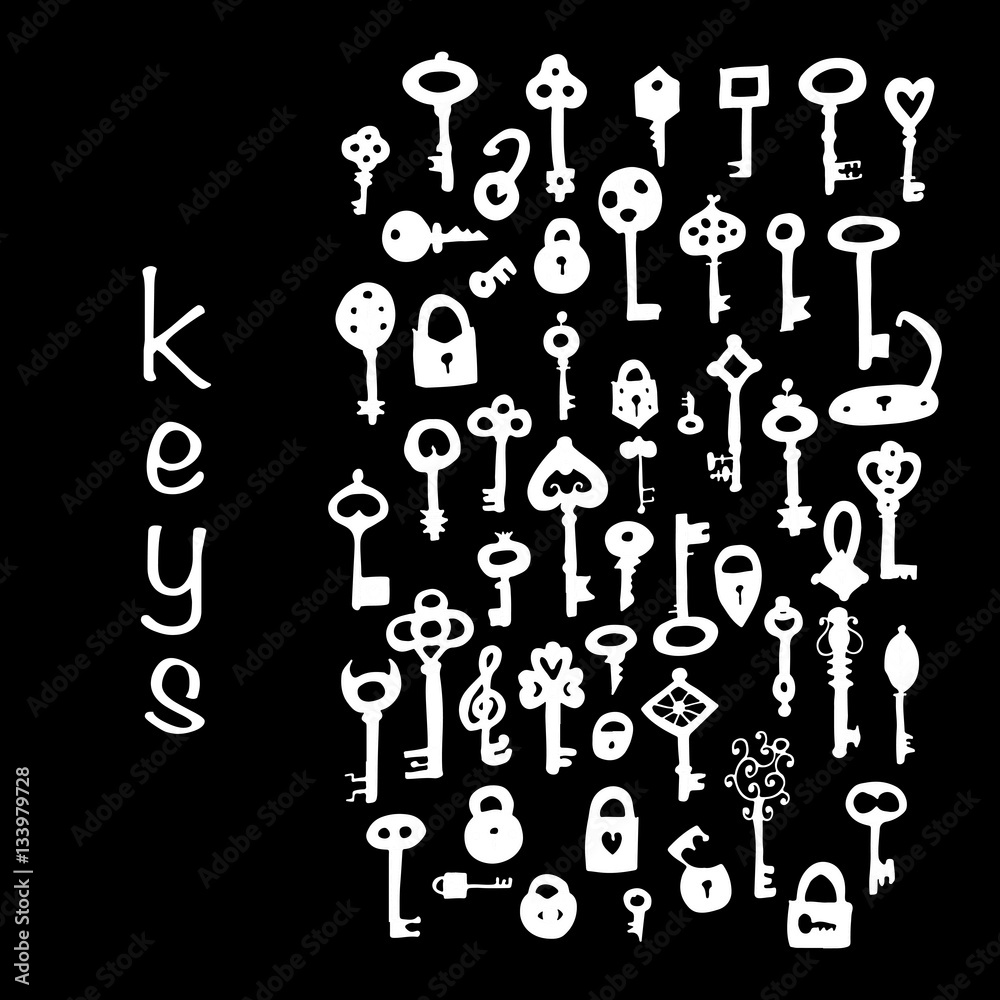 Keys collection, sketch for your design Stock Vector | Adobe Stock