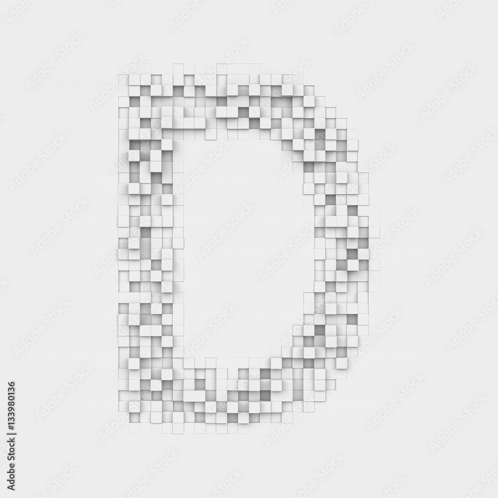 Rendering large letter D made up of white square uneven tiles Stock ...
