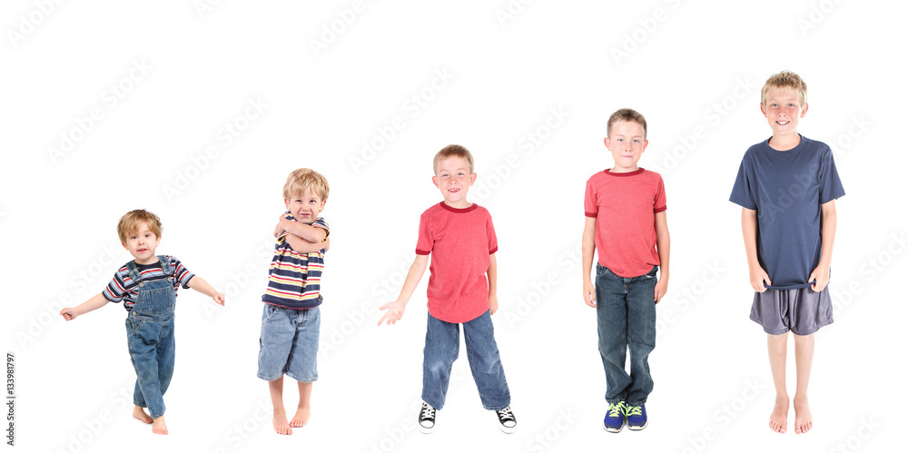 Foto de Boy growing from age three to age eleven. stages of development ...