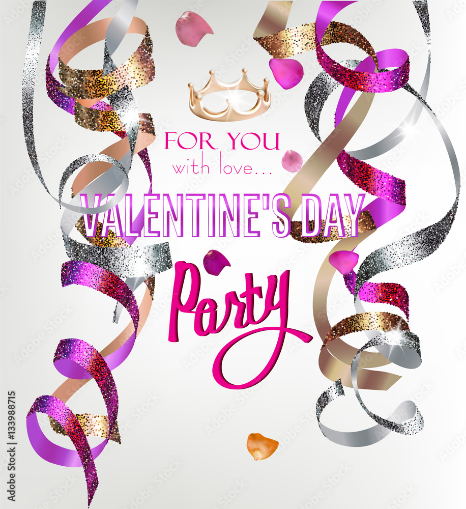 Holiday background. Valentine's Day Party invitation card with ...