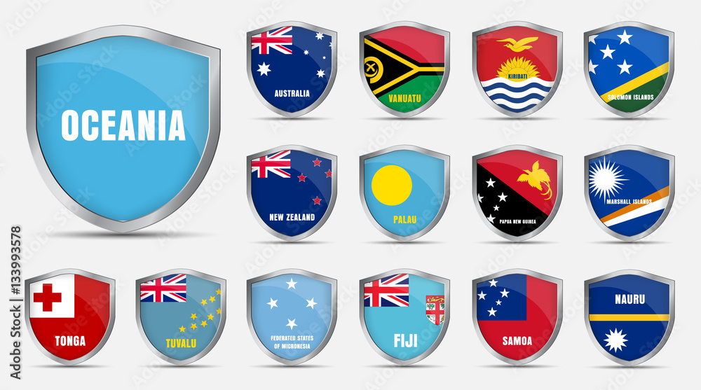 sheets with the flags of the countries of the Oceania. Stock Vector ...