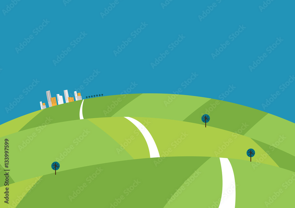 nature landscape background, cute flat design Stock Vector | Adobe Stock