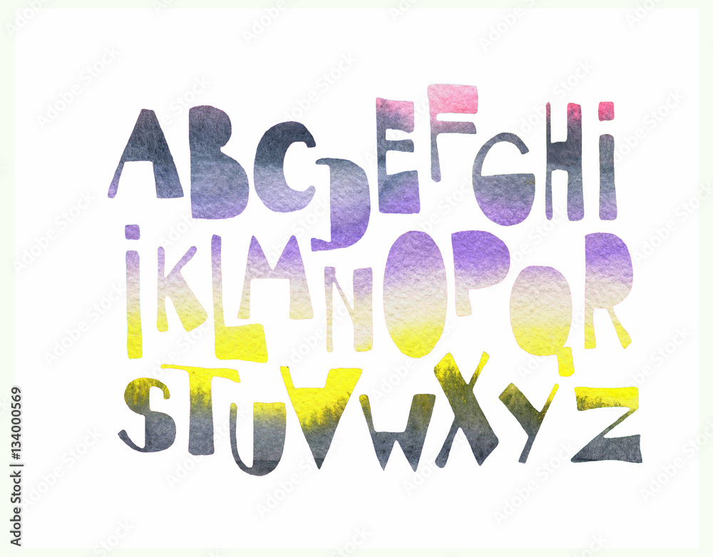 hand drawn fonts with grunge watercolor paper texture. Abstract ...
