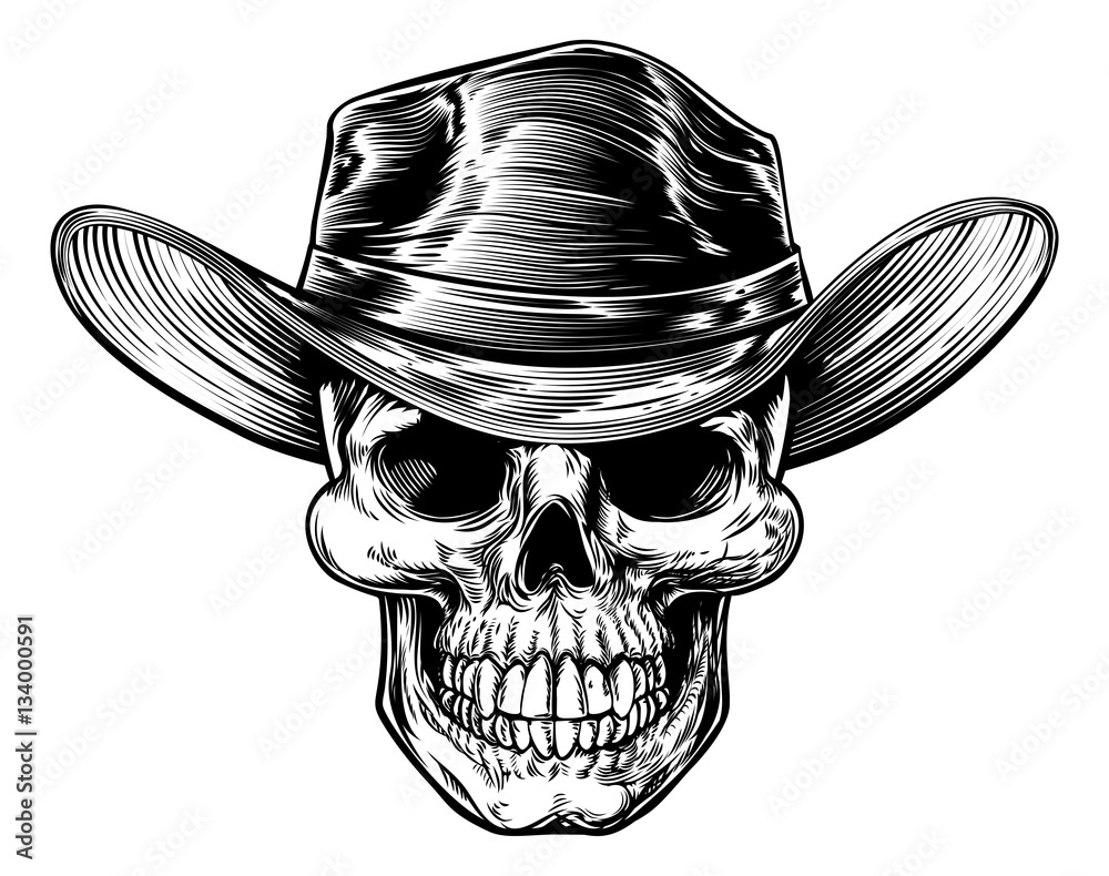 Cowboy Hat Skull Drawing