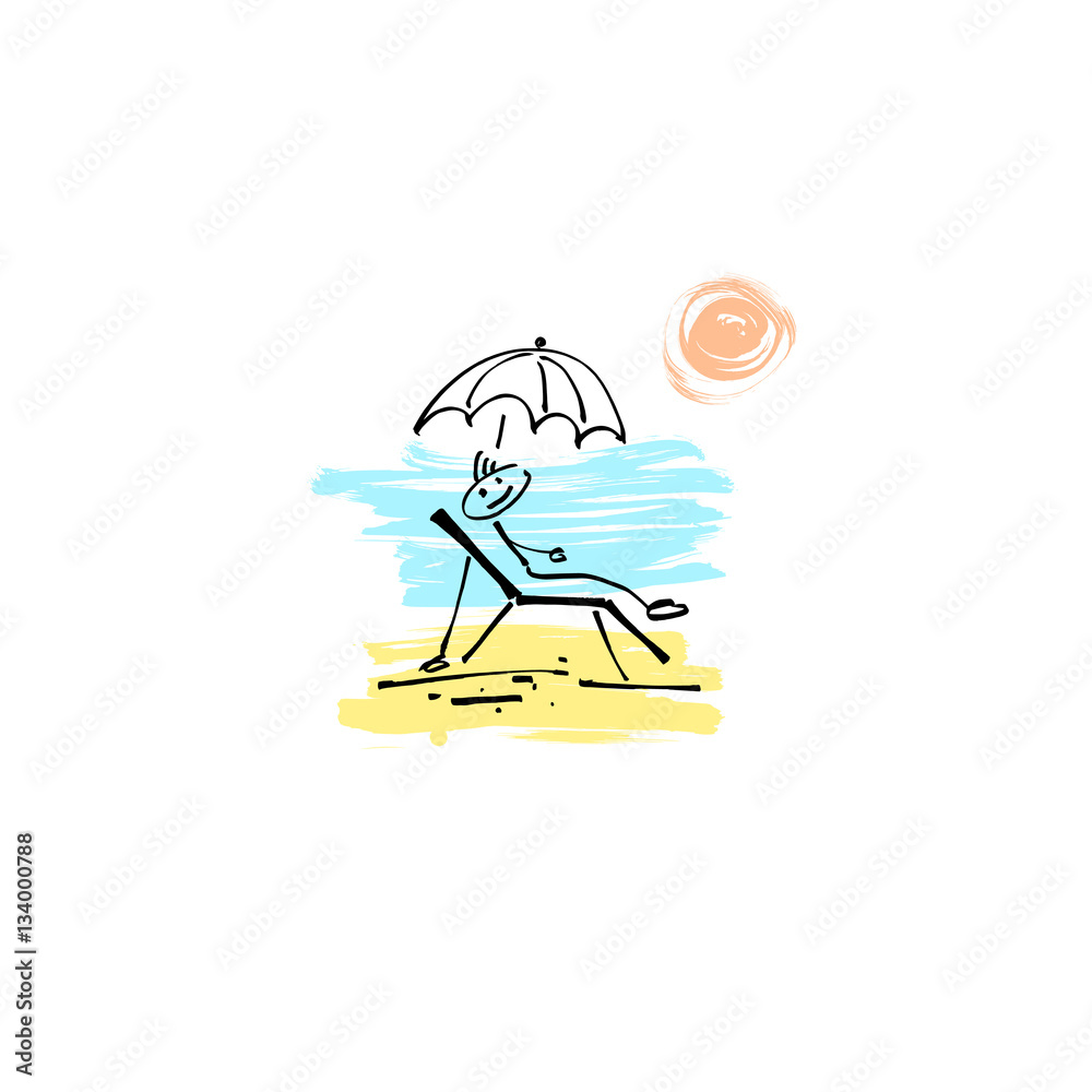 sketch doodle human stick figure relaxing in a deck chair Stock Vector ...