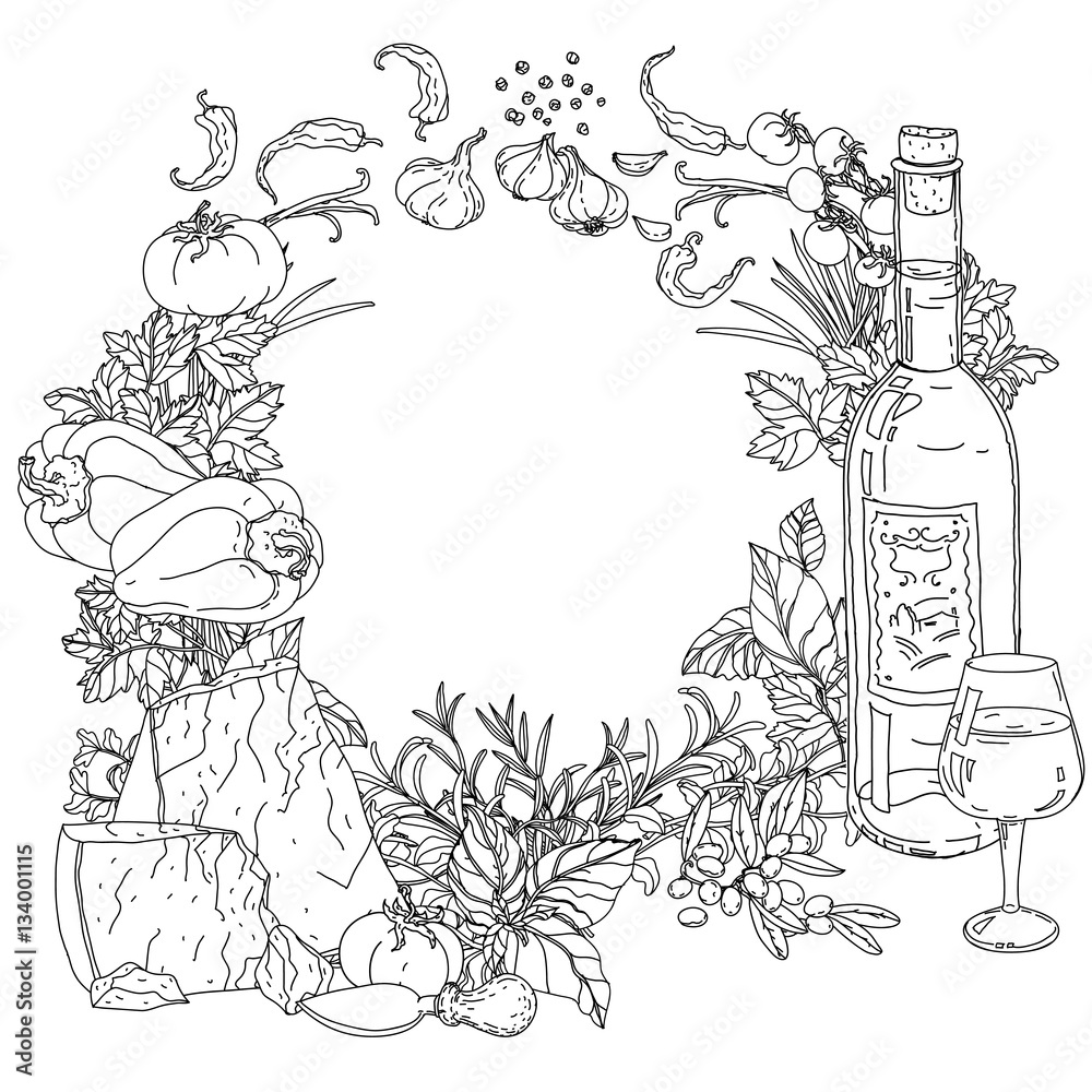 italian cuisine for coloring book Stock Vector | Adobe Stock