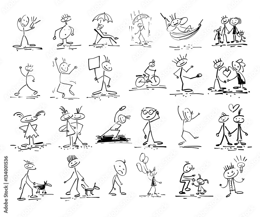 hand drawing sketch doodle human stick figure vector de Stock | Adobe Stock