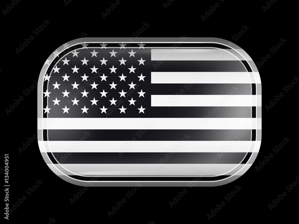 Black and White American Flag. Rectangular Shape with Rounded Co Stock ...