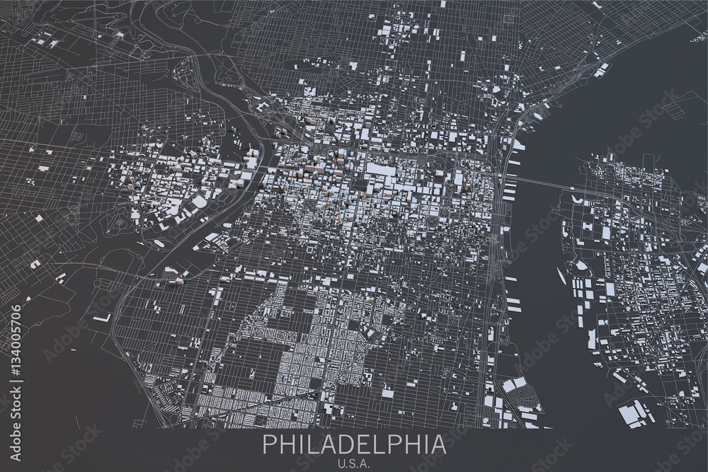 Cartina Philadelphia, vista satellitare, Usa. 3d rendering ilustração ...