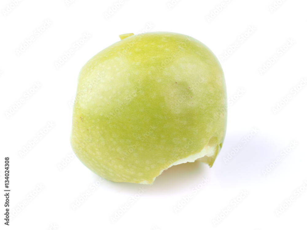 bitten green apple on a white background Stock Photo | Adobe Stock