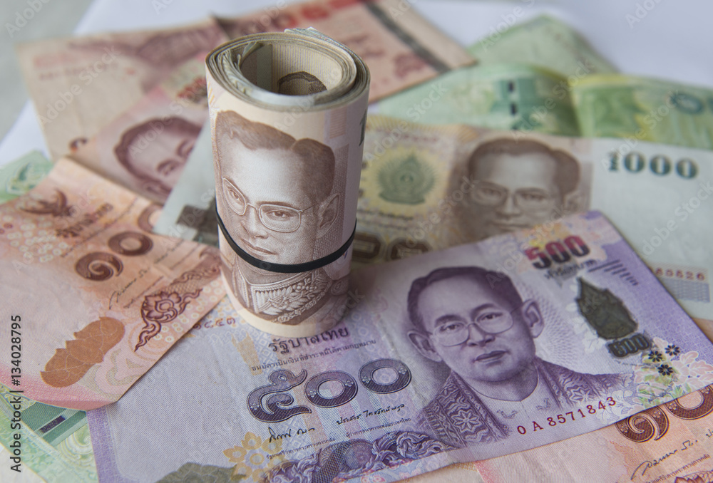 International Currency, Asian colorful Thai Baht bank note. Stock Photo ...